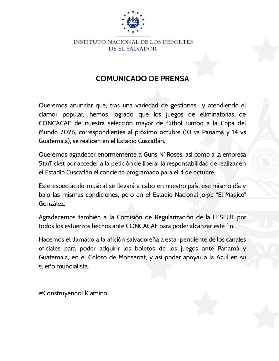 La Selecta volverá al Cuscatlán para enfrentar a Panamá y Guatemala ...